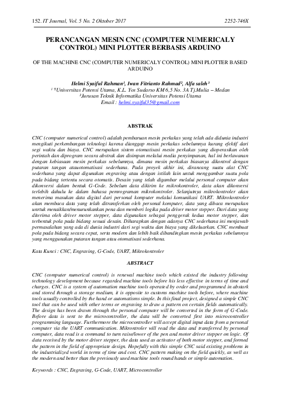 Pdf Perancangan Mesin Cnc Computer Numericaly Control Mini Plotter Berbasis Arduino