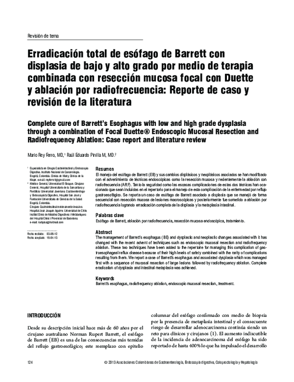 (PDF) Complete cure of Barrett's Esophagus with low and high grade ...