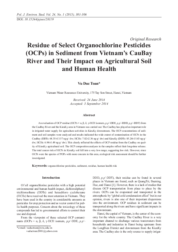 (PDF) Residue of selected organochlorine pesticides (OCPs) in sediment from CauBay River and ...