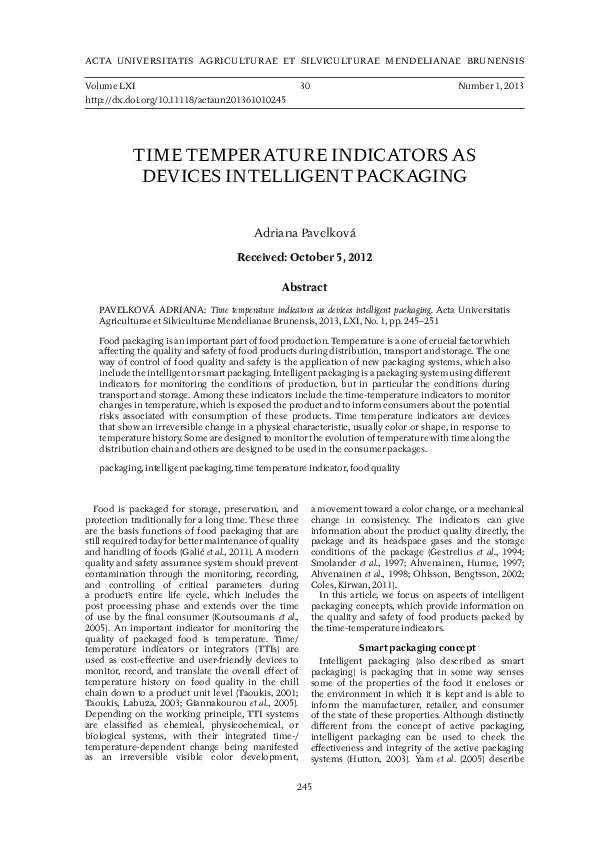 (PDF) Time temperature indicators as devices intelligent packaging | Adriana Pavelk - Academia.edu