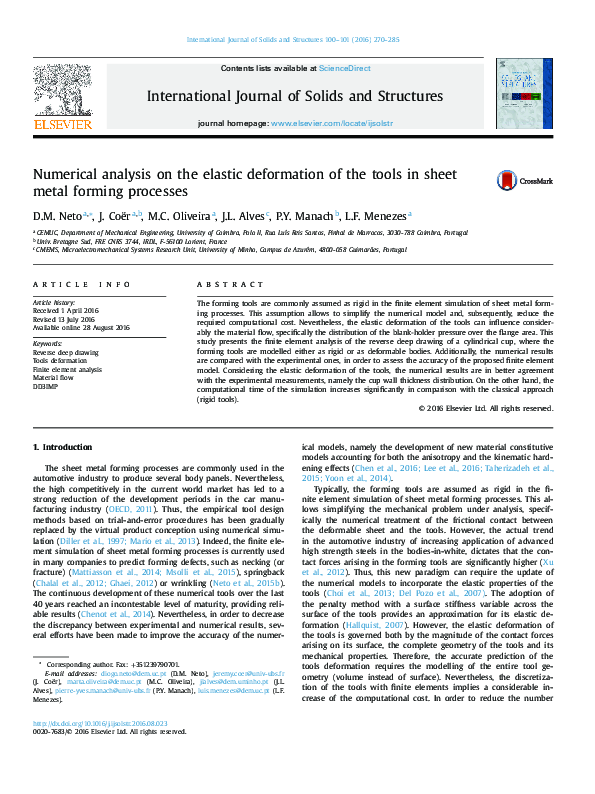 Pdf Numerical Analysis On The Elastic Deformation Of The Tools In Sheet Metal Forming Processes
