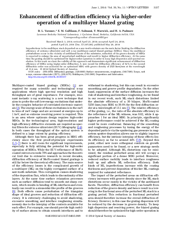 Pdf Enhancement Of Diffraction Efficiency Via Higher Order Operation