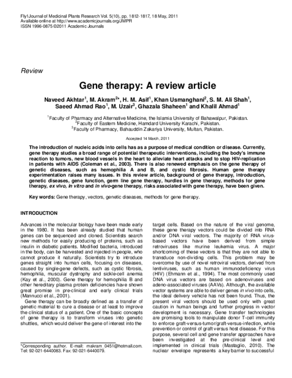 (PDF) Gene therapy: A review article