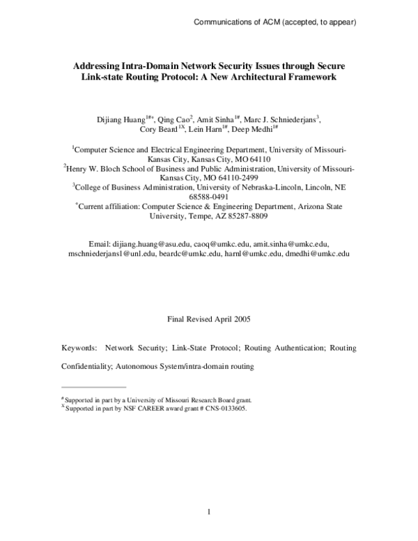 Pdf Addressing Intra Domain Network Security Issues Through Secure Link State Routing Protocol 6842