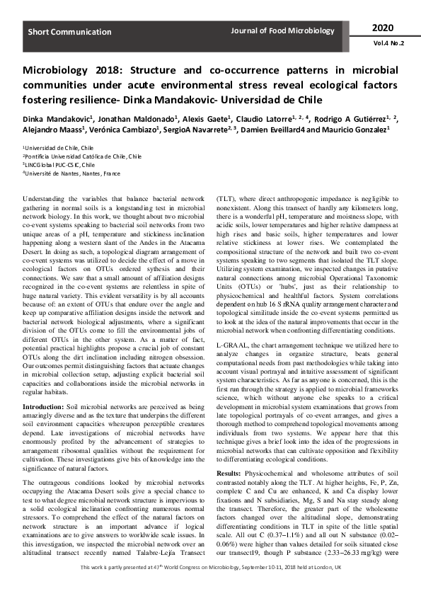 (PDF) Microbiology 2018: Structure and co-occurrence patterns in microbial communities under ...