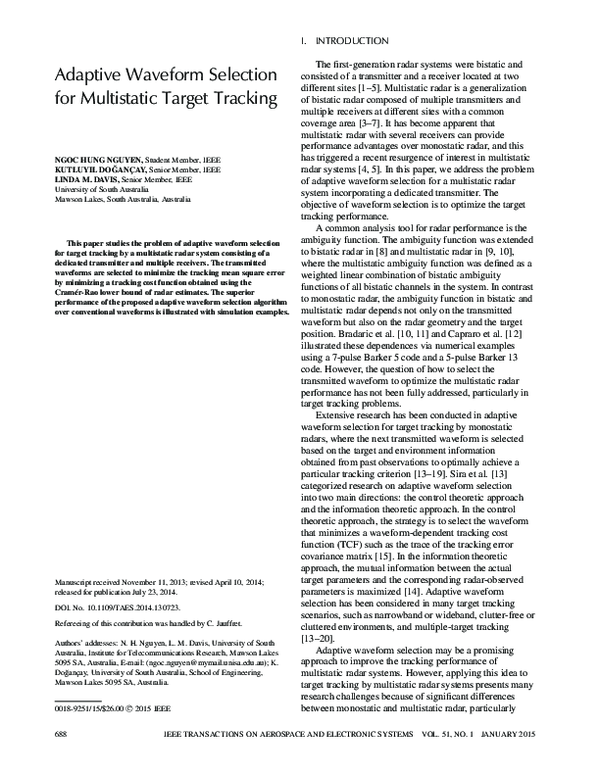 (PDF) Adaptive waveform selection for multistatic target tracking