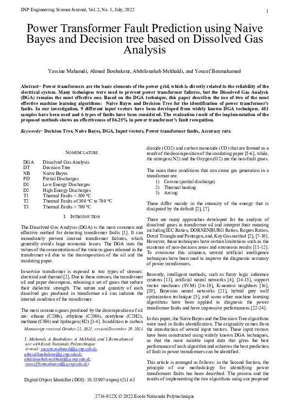 Pdf Power Transformer Fault Prediction Using Naive Bayes And Decision Tree Based On Dissolved