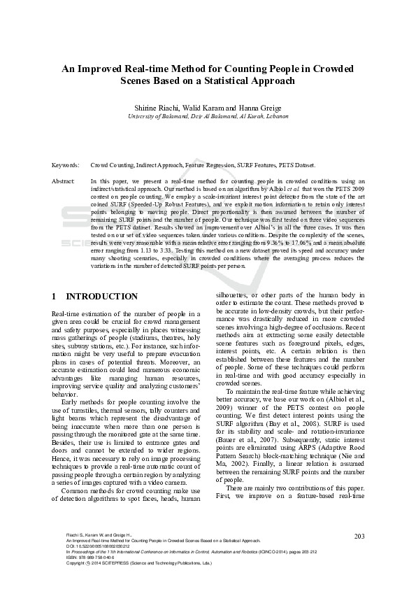 (PDF) An Improved Real-time Method for Counting People in Crowded Scenes Based on a Statistical ...