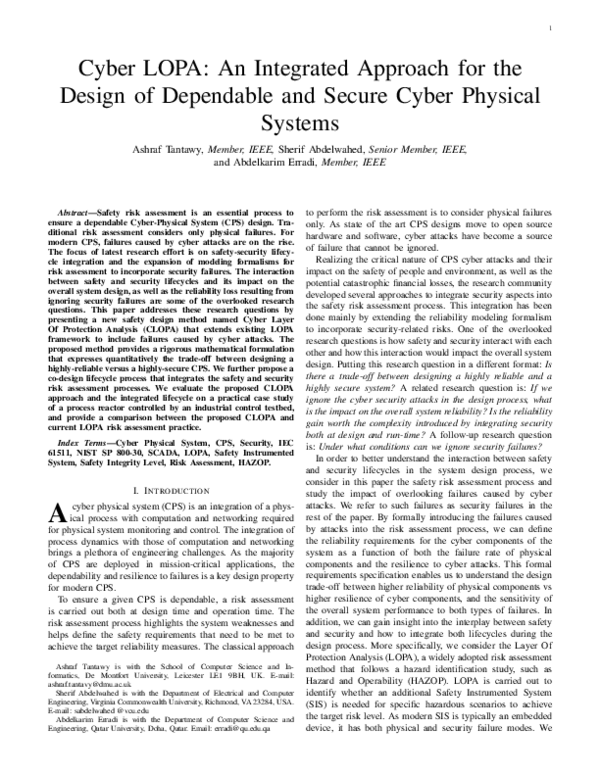 (PDF) Cyber LOPA: An Integrated Approach for the Design of Dependable ...