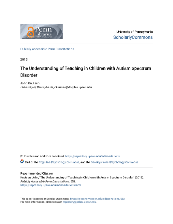 (PDF) The understanding of teaching in children with autism spectrum ...