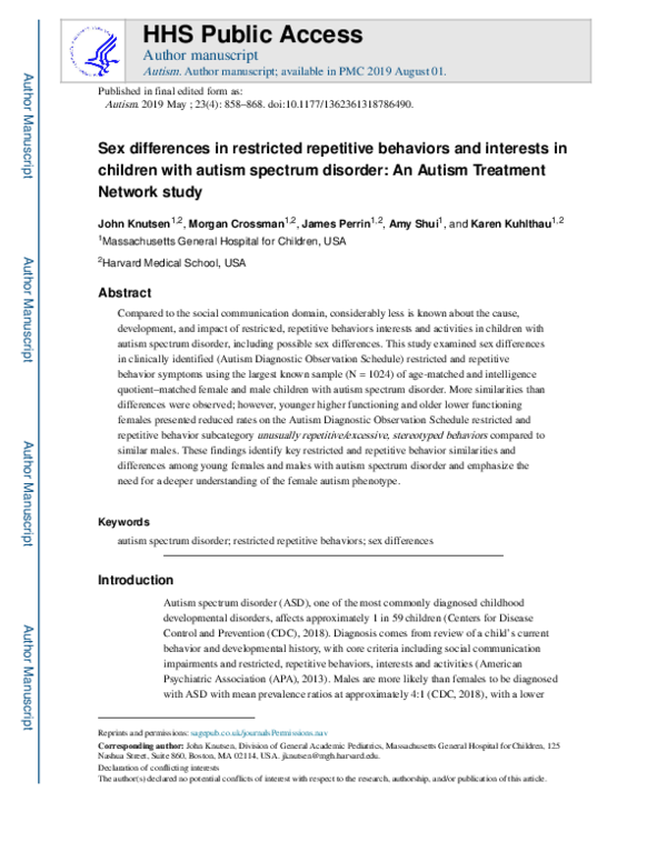 (PDF) Sex differences in restricted repetitive behaviors and interests ...
