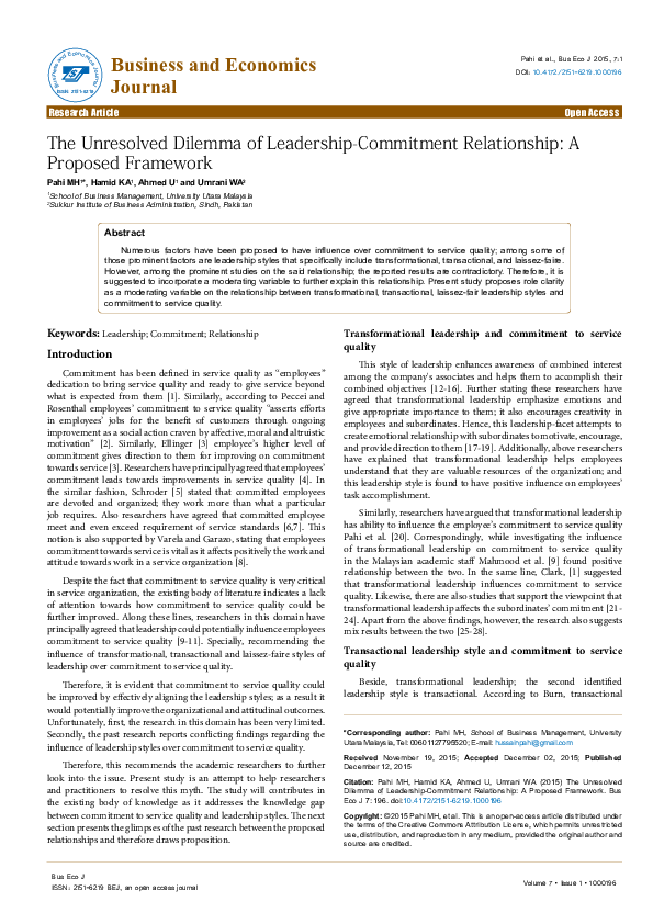 (PDF) The Unresolved Dilemma of Leadership-Commitment Relationship: A ...