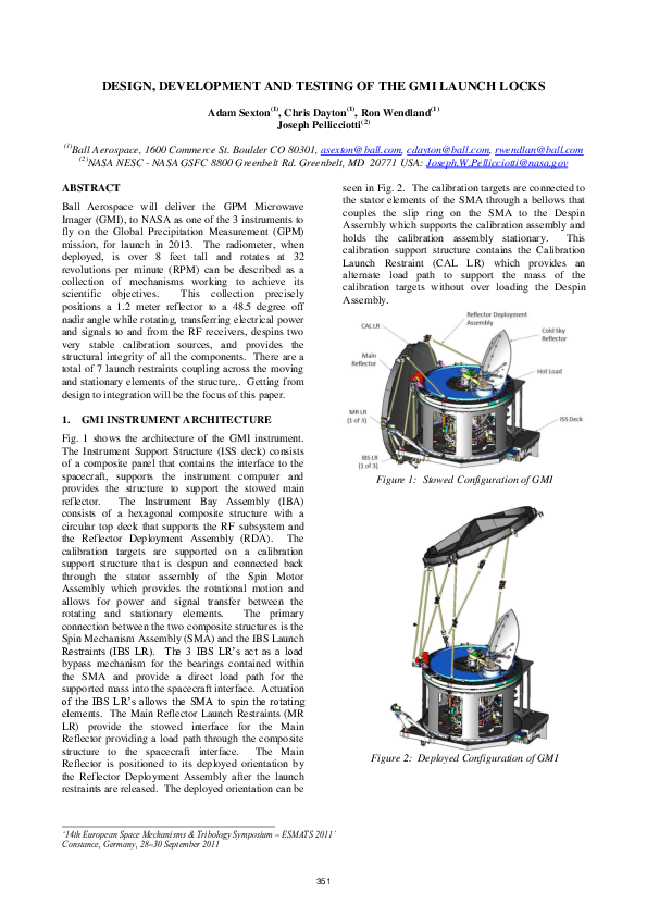 (PDF) Design, Development and Testing of the GMI Launch Locks