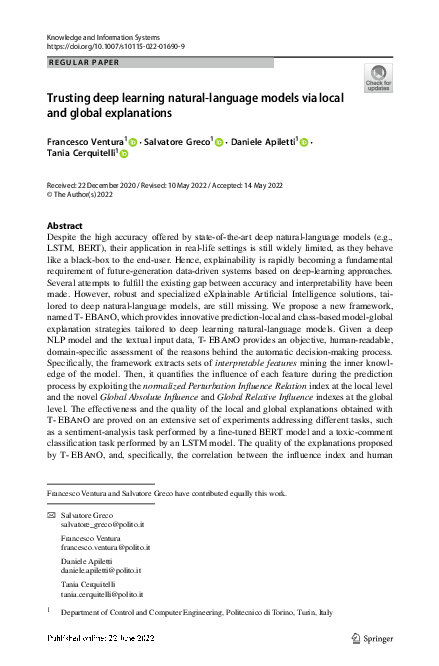 (PDF) Trusting deep learning natural-language models via local and ...