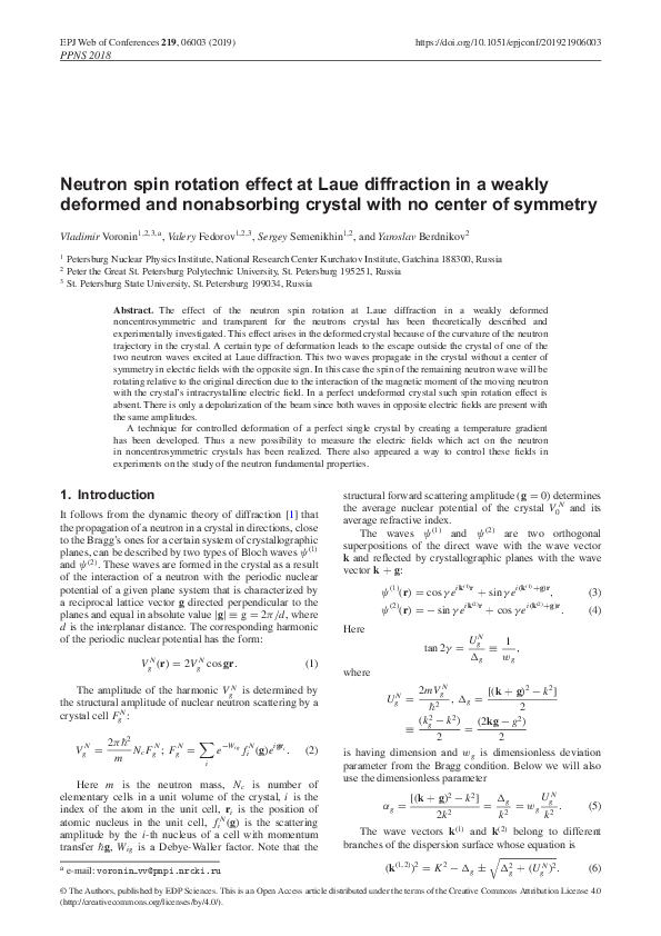 (PDF) Neutron spin rotation effect at Laue diffraction in a weakly deformed and nonabsorbing ...