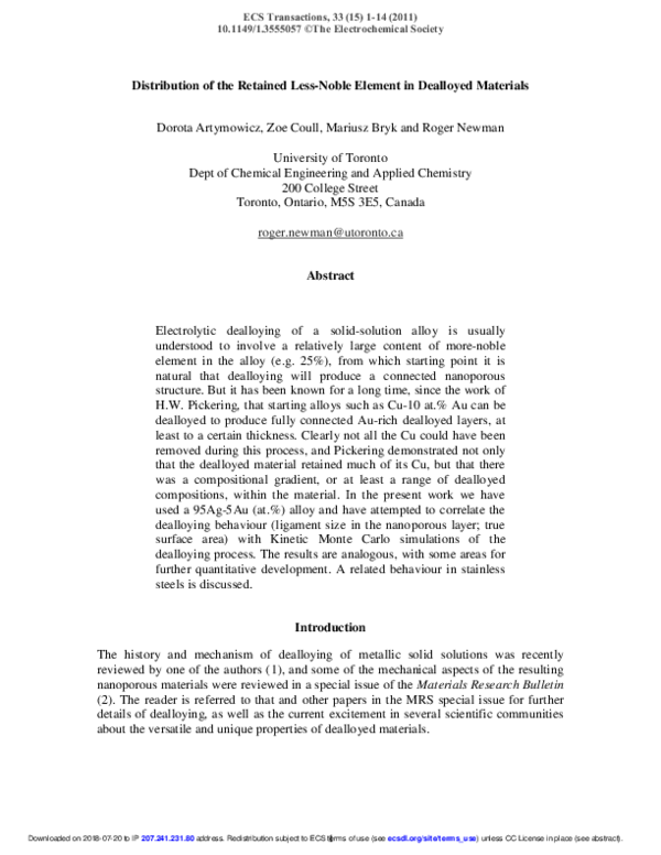 (PDF) Distribution of the Retained Less-Noble Element in Dealloyed ...