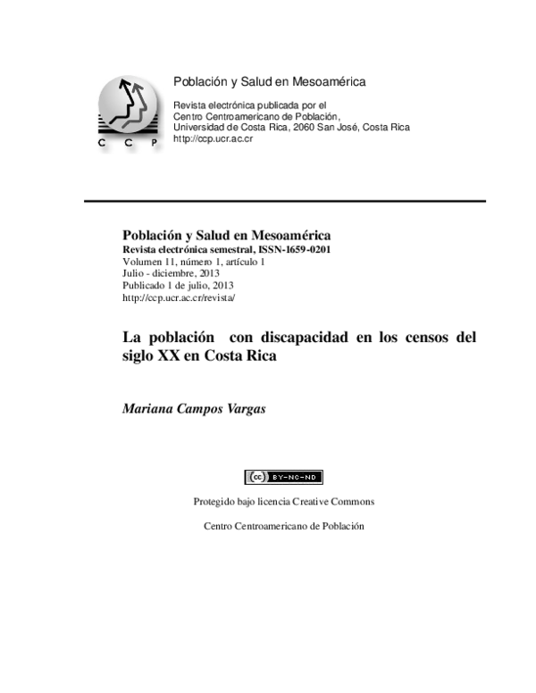 (PDF) La población con discapacidad en los censos del siglo XX en Costa ...