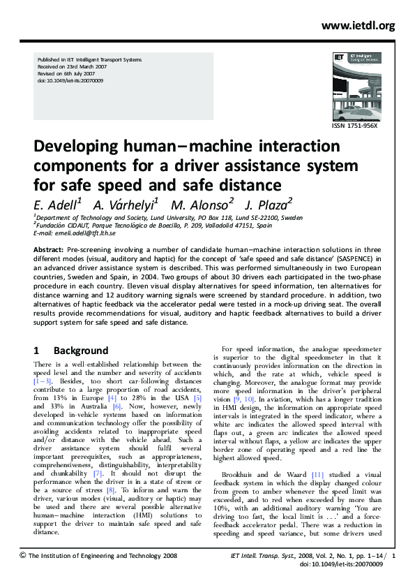 (PDF) Developing human–machine interaction components for a driver ...