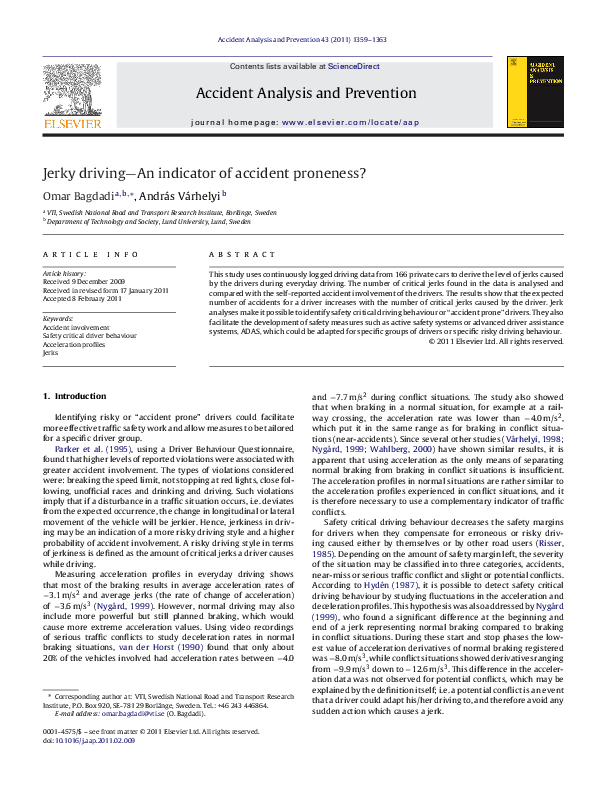 (PDF) Jerky driving—An indicator of accident proneness?