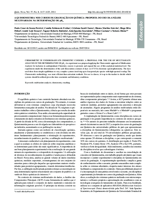 (PDF) CHEMOMETRY IN UNDERGRADUATE CHEMISTRY COURSES: A PROPOSAL FOR THE ...