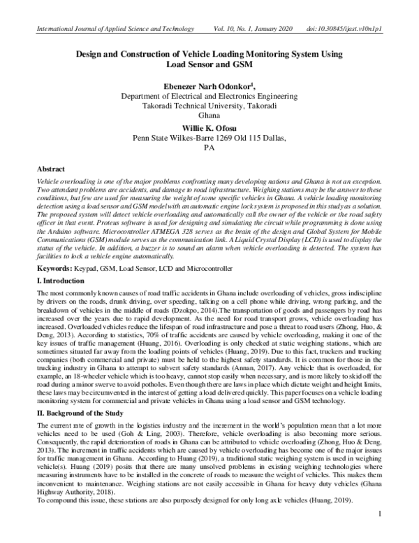 Pdf Design And Construction Of Vehicle Loading Monitoring System