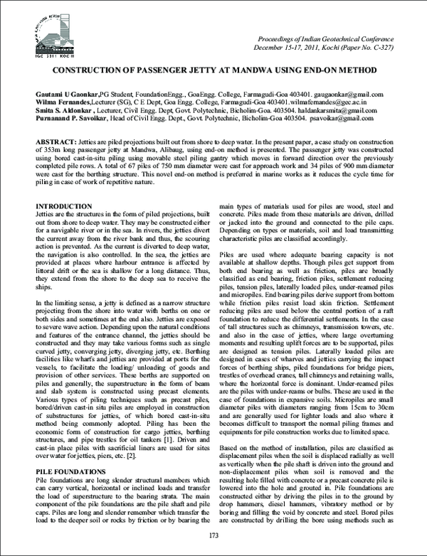 (PDF) Construction of Passenger Jetty at Mandwa Using End-On Method