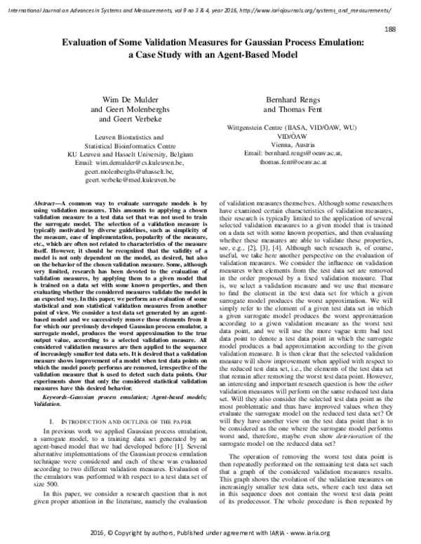 (PDF) Evaluation of some validation measures for Gaussian process emulation: a case study with ...