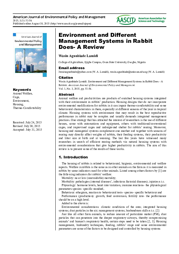 (PDF) Environment and Different Management Systems in Rabbit Does-A Review