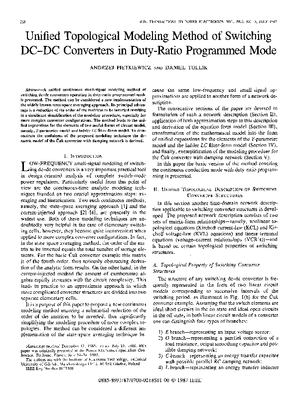(PDF) Unified Topological Modeling Method of Switching DC-DC Converters in Duty-Ratio Programmed ...