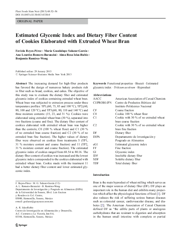 (PDF) Estimated Glycemic Index and Dietary Fiber Content of Cookies Elaborated with Extruded ...