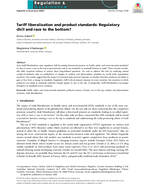 (PDF) Tariff liberalization and product standards: Regulatory chill and ...
