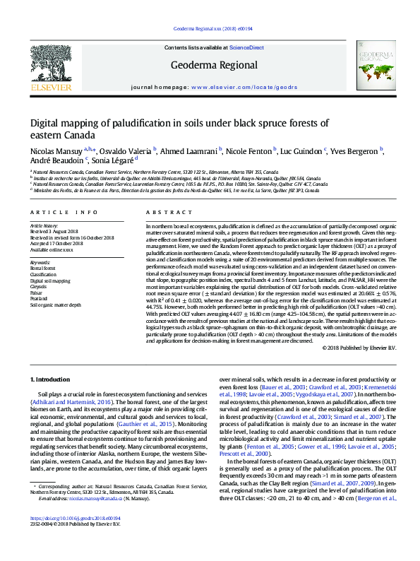 (PDF) Digital mapping of paludification in soils under black spruce ...