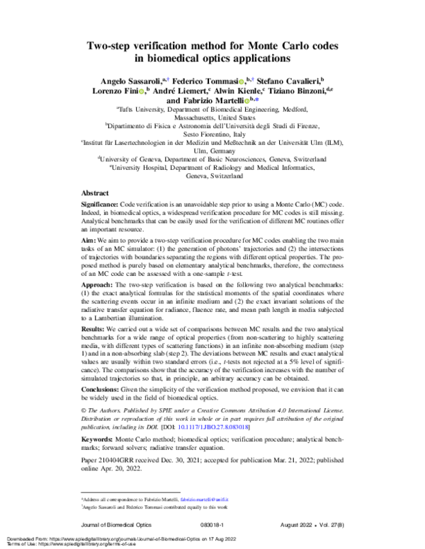 (PDF) Two-step verification method for Monte Carlo codes in biomedical ...