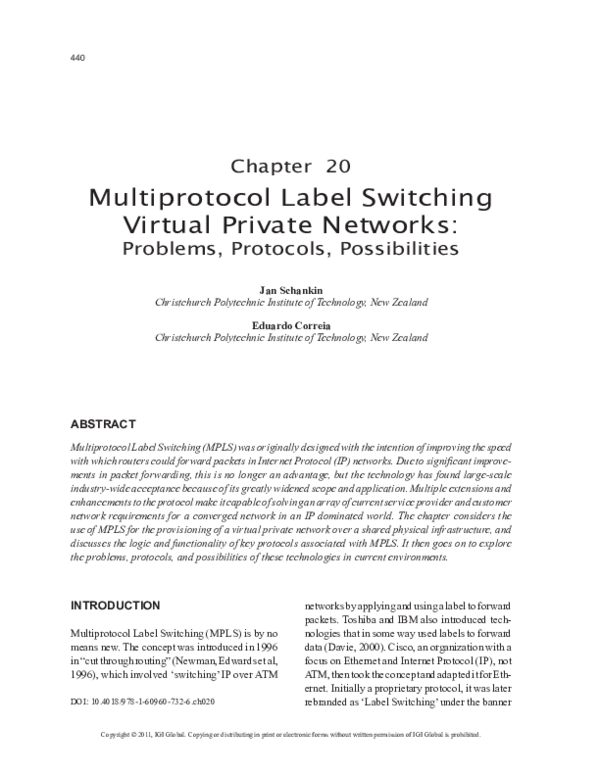 Pdf Multiprotocol Label Switching Virtual Private Networks Sara