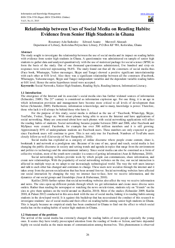 (PDF) Relationship between Uses of Social Media on Reading Habits ...