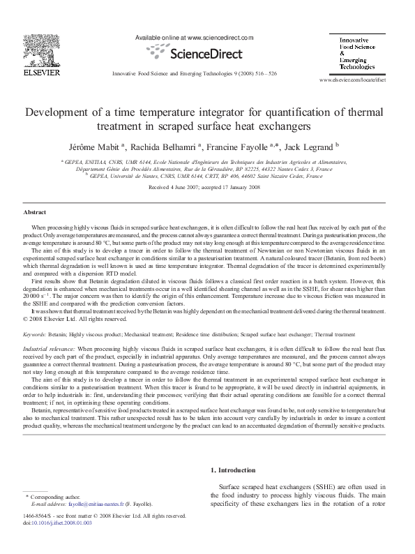 (PDF) Development of a time temperature integrator for quantification ...