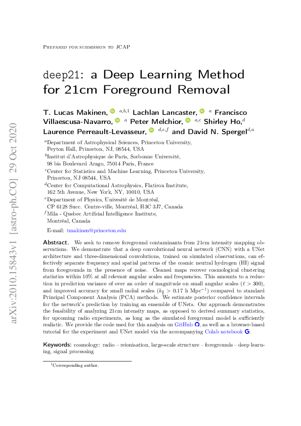 (PDF) $\texttt{deep21}$: a Deep Learning Method for 21cm Foreground Removal