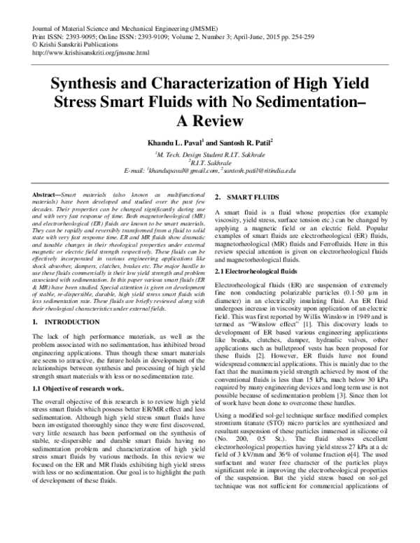 (PDF) Synthesis and Characterization of High Yield Stress Smart Fluids ...