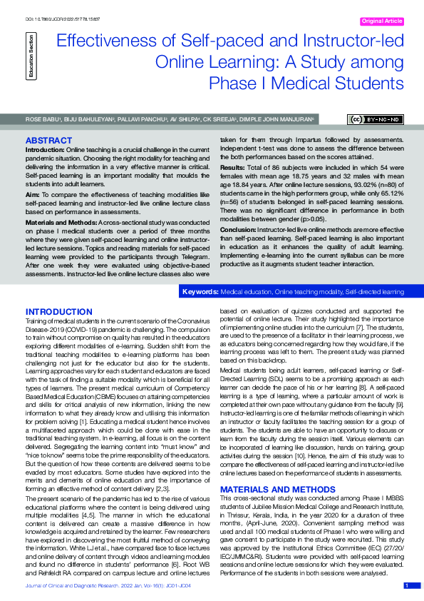 (PDF) Effectiveness of Self-paced and Instructor-led Online Learning: A Study among Phase I ...