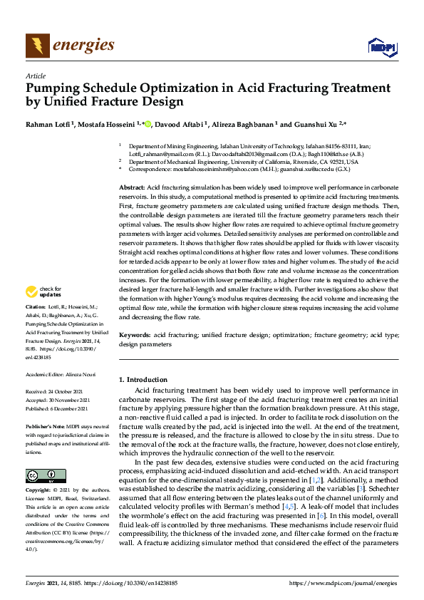 Pdf Pumping Schedule Optimization In Acid Fracturing Treatment By