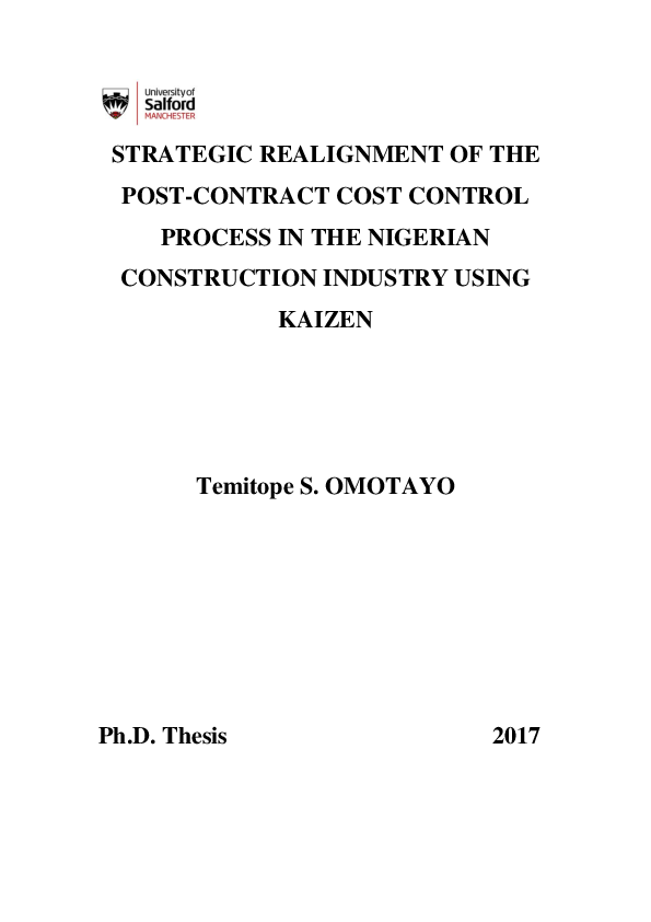(PDF) Strategic realignment of the post-contract cost control process in the Nigerian ...