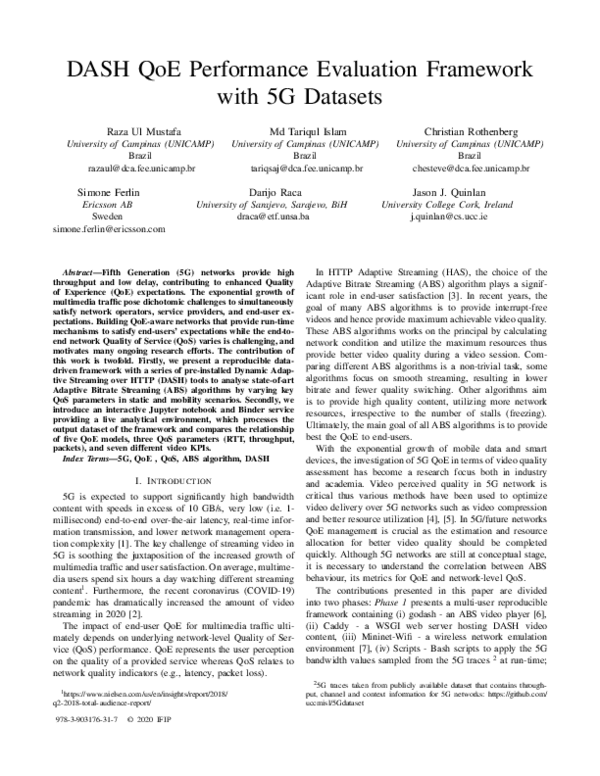 (PDF) DASH QoE Performance Evaluation Framework with 5G Datasets
