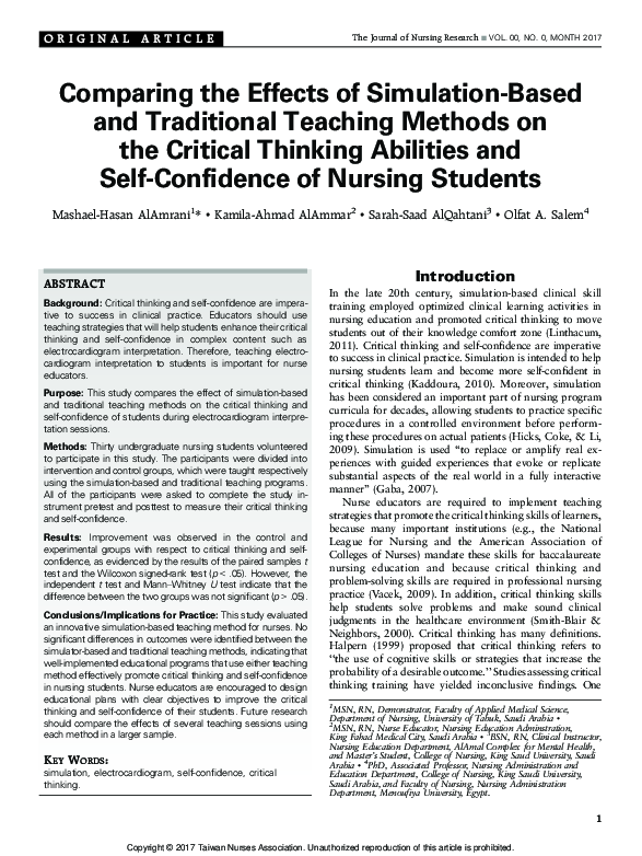 (PDF) Comparing the Effects of Simulation-Based and Traditional Teaching Methods on the Critical ...