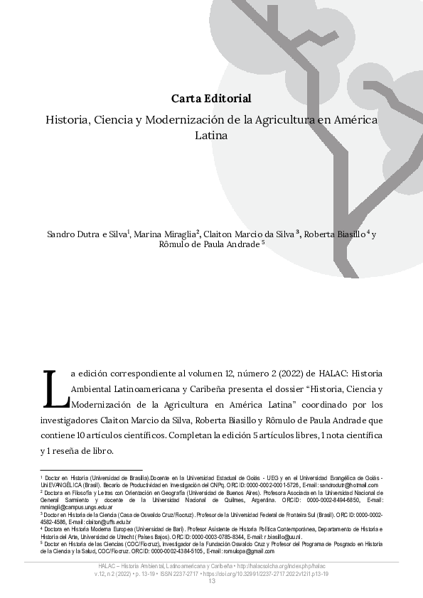 (PDF) Carta Editorial - Historia, Ciencia y Modernización de la ...