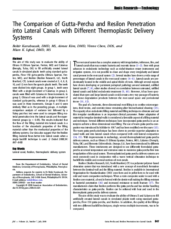 (PDF) The Comparison of Gutta-Percha and Resilon Penetration into ...