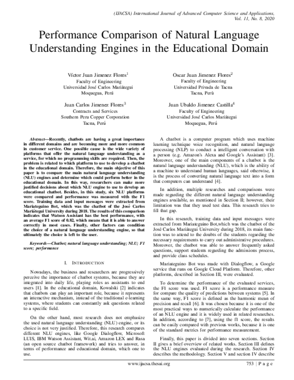 (PDF) Performance Comparison of Natural Language Understanding Engines ...