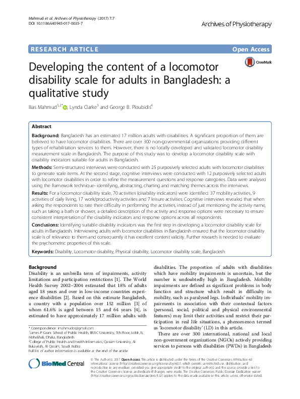 (PDF) Developing the content of a locomotor disability scale for adults ...