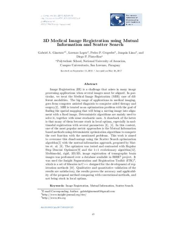 (PDF) 3D Medical Image Registration using Mutual Information and Scatter Search