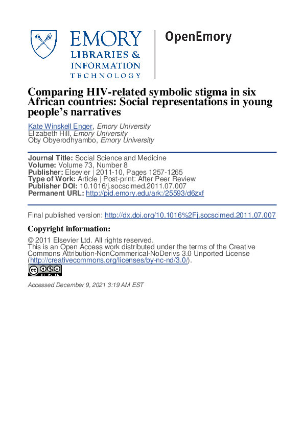 (PDF) Comparing HIV-related symbolic stigma in six African countries ...