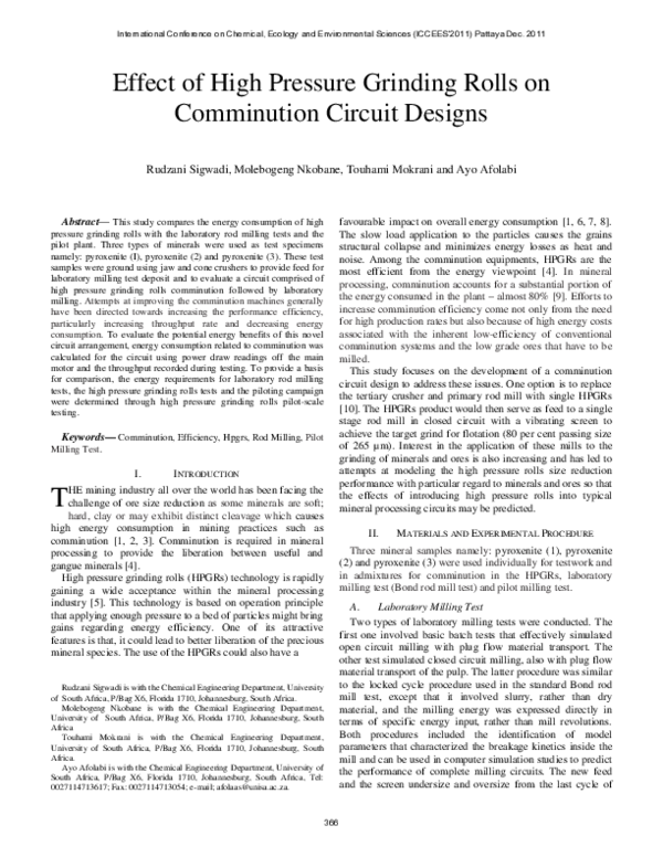 (PDF) Effect of High Pressure Grinding Rolls on Comminution Circuit Designs